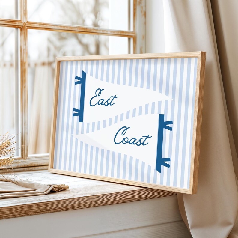 East Coast Pennant Print, Blue East Coast Flag Poster, Blue Coastal ...