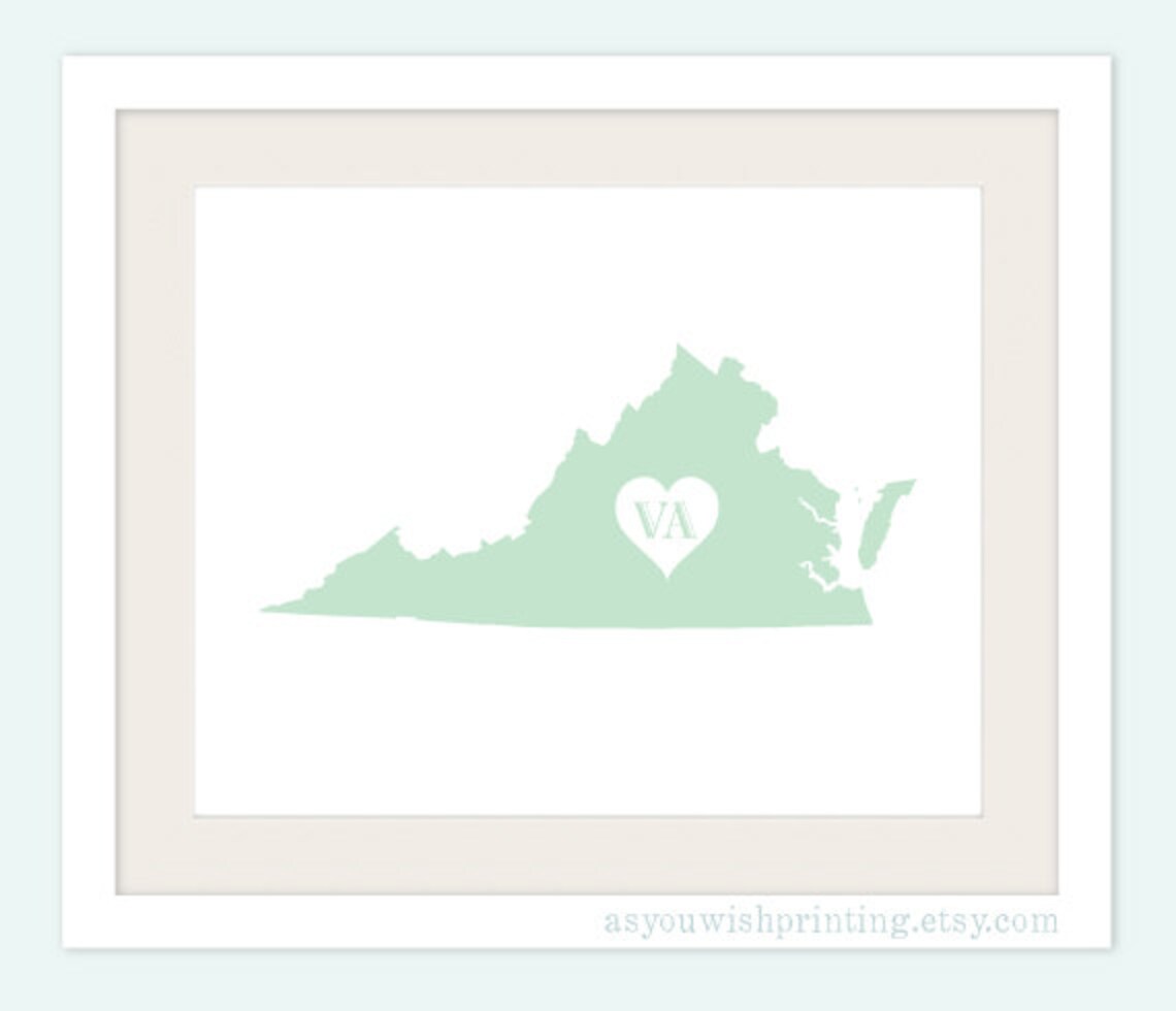 Virginia State Love Map Silhouette 8x10 Print - Customized - Etsy