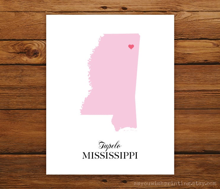 Mississippi State Love Map Silhouette 8x10 Print Customized - Etsy