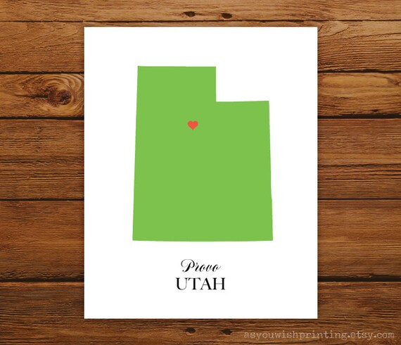 Utah State Love Map Silhouette 8x10 Print Customized - Etsy