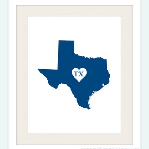Texas State Love Map Silhouette 8x10 Print - Customized - Etsy