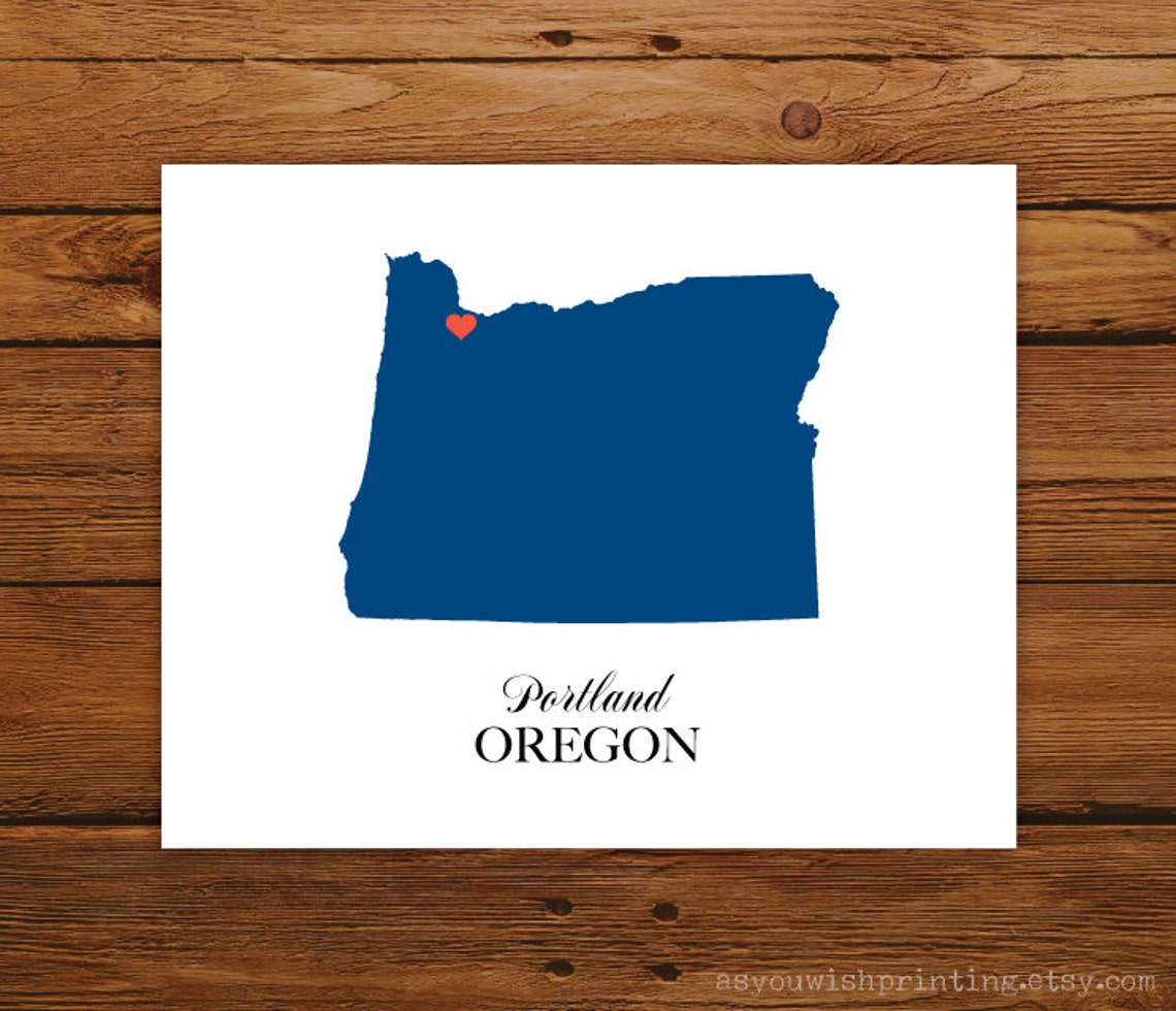 Oregon State Love Map Silhouette 8x10 Print - Customized - Etsy