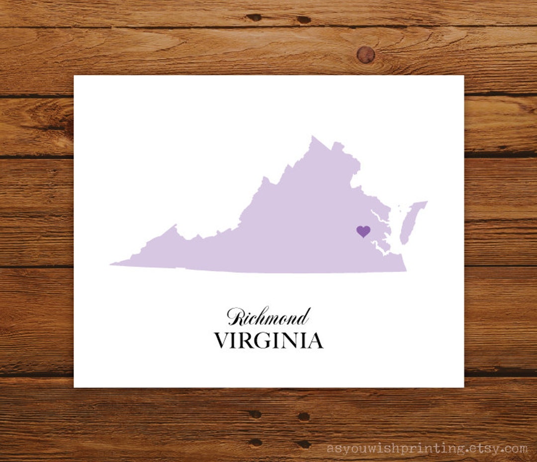 Virginia State Love Map Silhouette 8x10 Print - Customized - Etsy