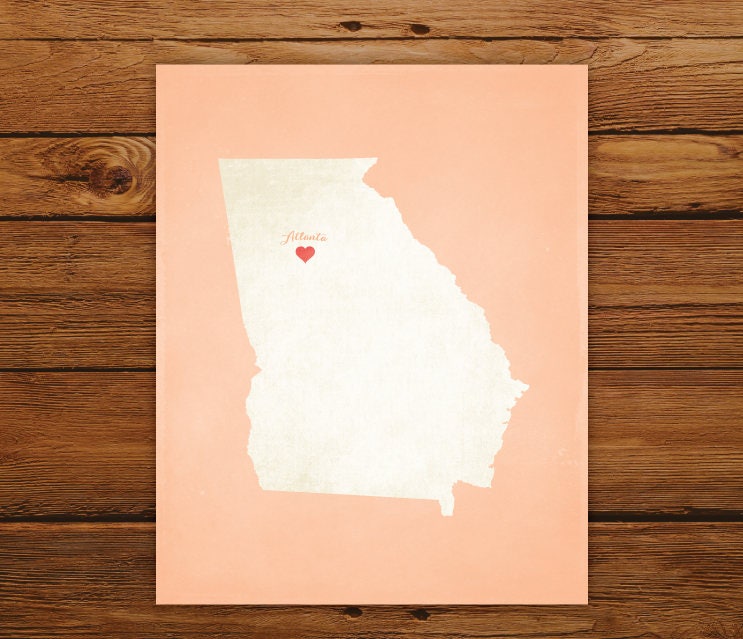 Customized Printable Georgia State Map DIGITAL FILE, Aged-look ...