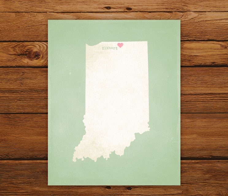 Customized Indiana State Art Print, State Map, Heart, Silhouette, Aged ...