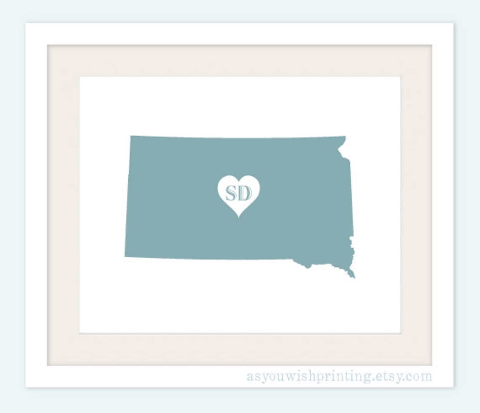 South Dakota State Love Map Silhouette 8x10 Print Customized - Etsy