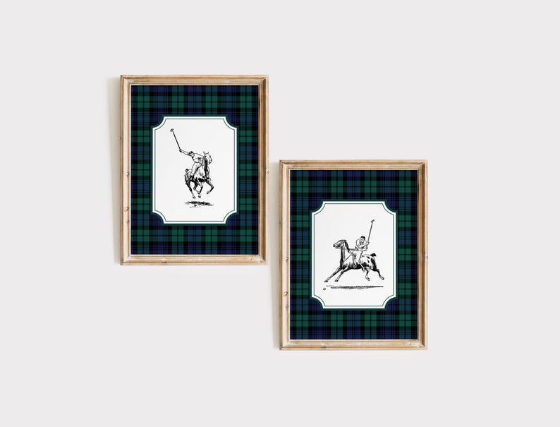 Preppy Polo Player Print, Tartan Polo Print for Men, Traditional Plaid ...