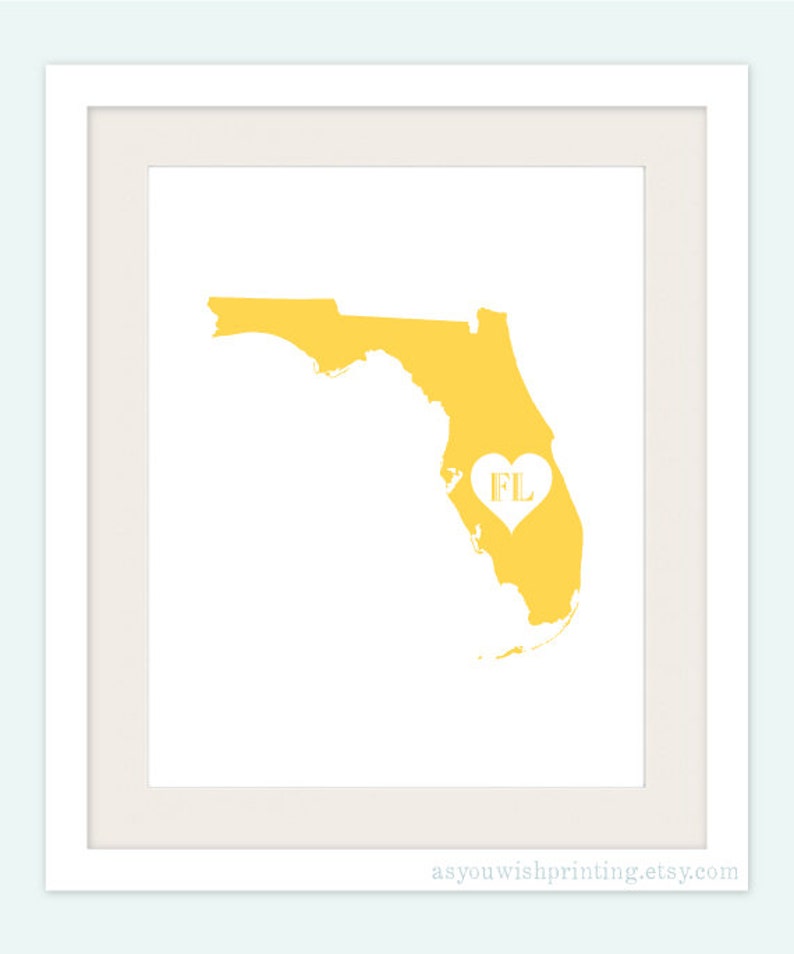 Florida State Love Map Silhouette 8x10 Print Customized - Etsy