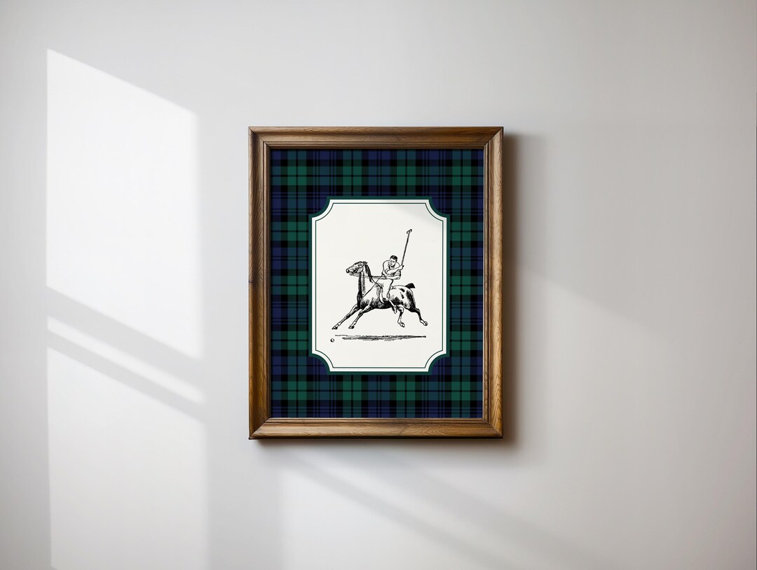 Preppy Polo Player Print, Tartan Polo Print for Men, Traditional Plaid ...