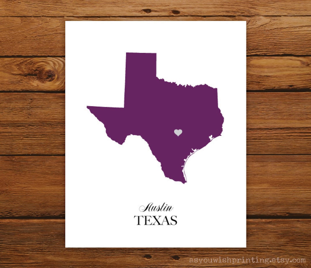 Texas State Love Map Silhouette 8x10 Print - Customized - Etsy