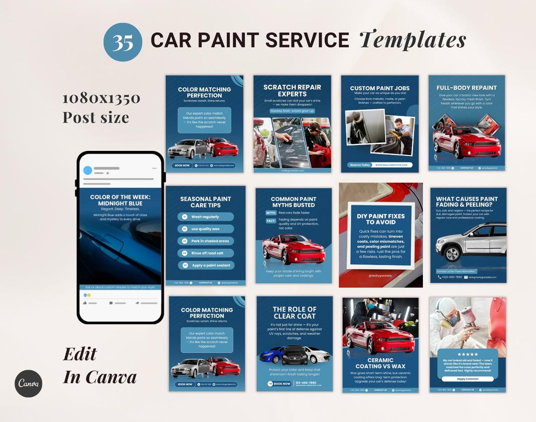 Car Paint Services Canva Templates, Auto Body Shop, Detailing, Vehicle ...
