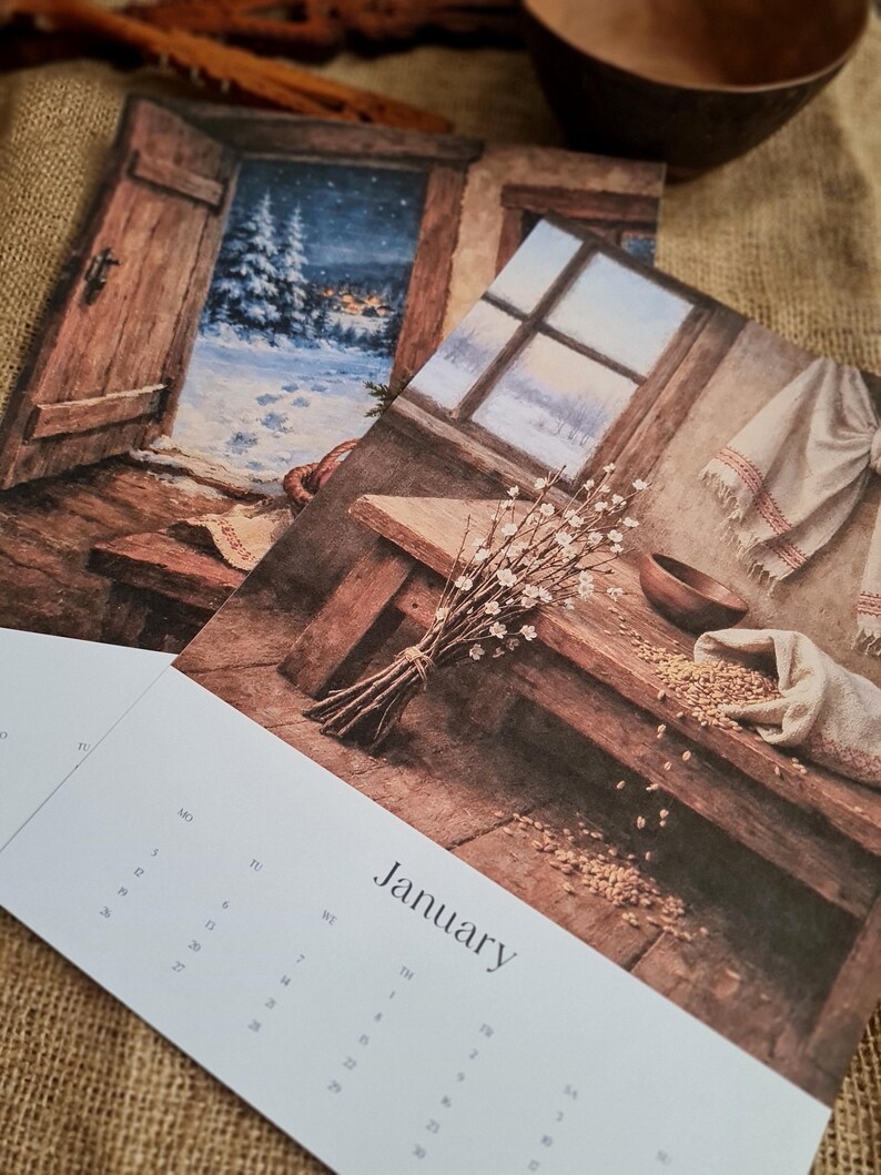 Printable Wall Calendar 2026 ,mythic Folk Year, Vintage Ritual Art - A4 ...