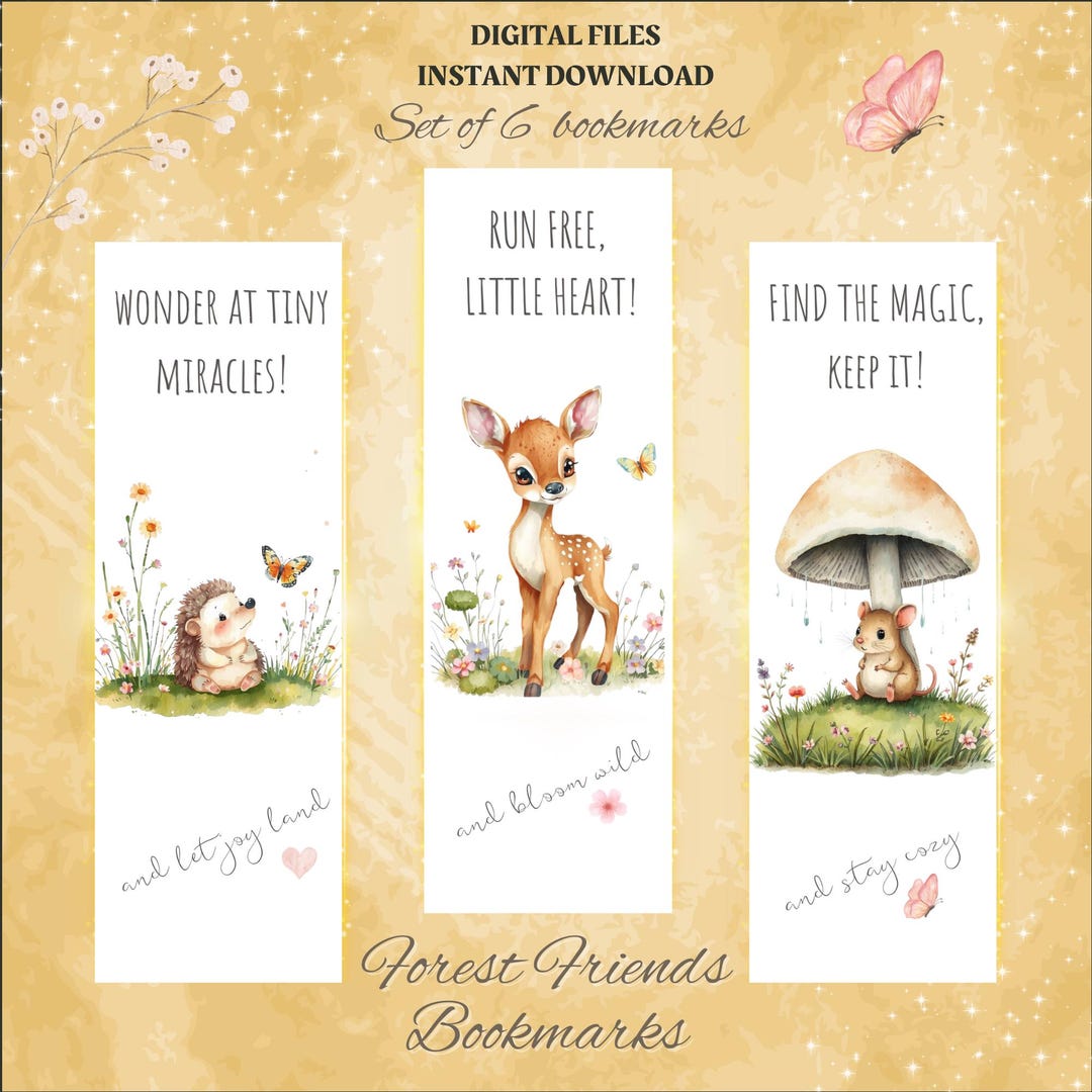 Woodland Animals Bookmarks Set: Watercolor Forest Friends (digital ...