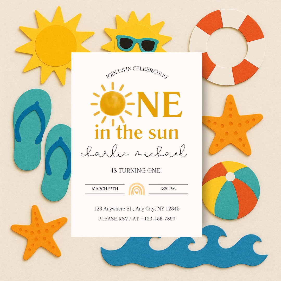 One in the Sun Birthday Invitation Template, the Big One, Editable ...