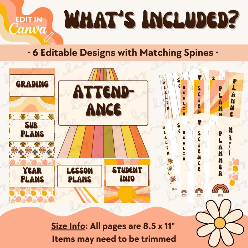 Editable Teacher Binder Covers & Matching Binder Spines, Groovy ...