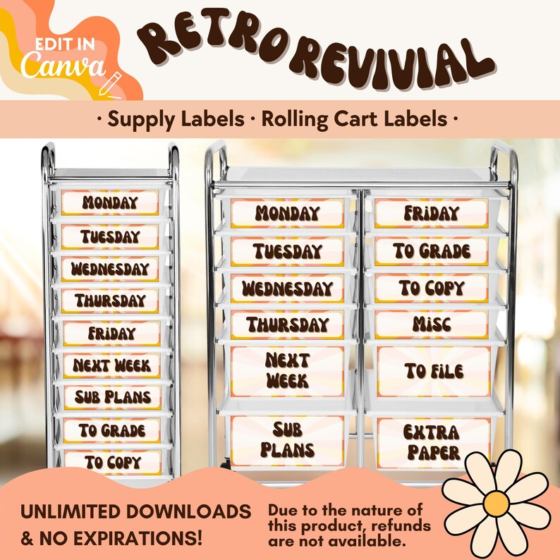 Editable Rolling Cart Storage Labels, Retro Theme Classroom ...