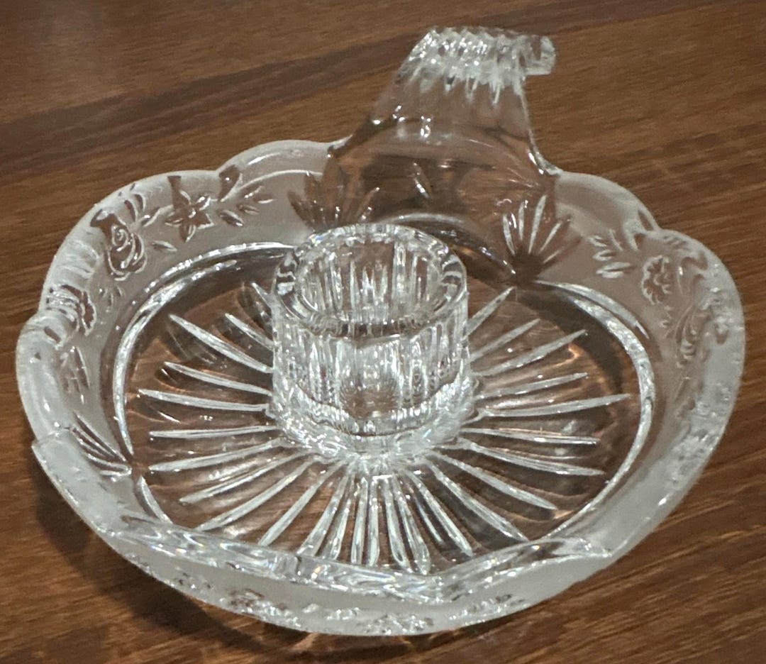 Vintage Pressed Glass Chamberstick Candle Holder - Clear Glass With ...