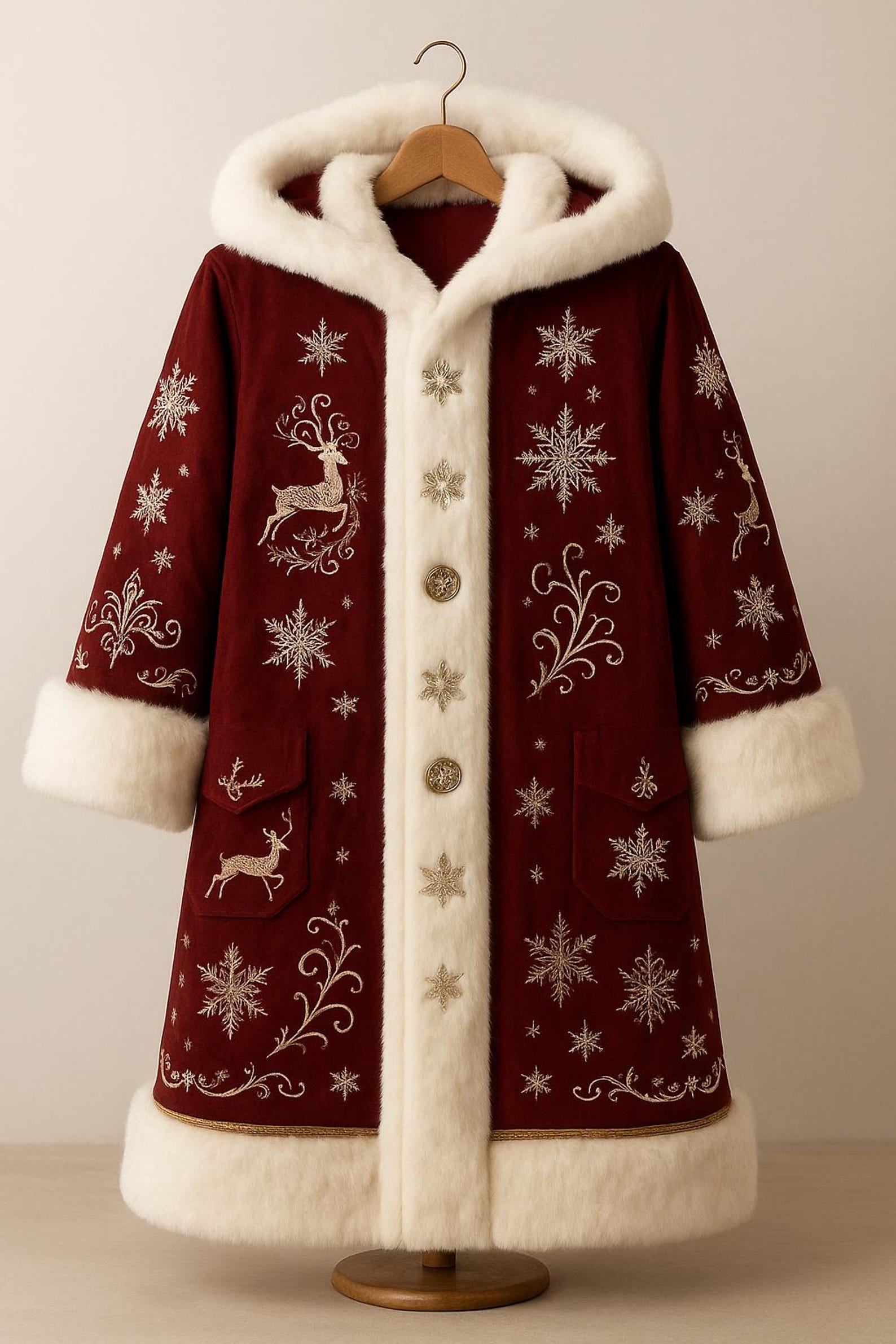 Victorian Santa Claus Coat: Red Wool Blend Christmas Robe With Faux Fur ...