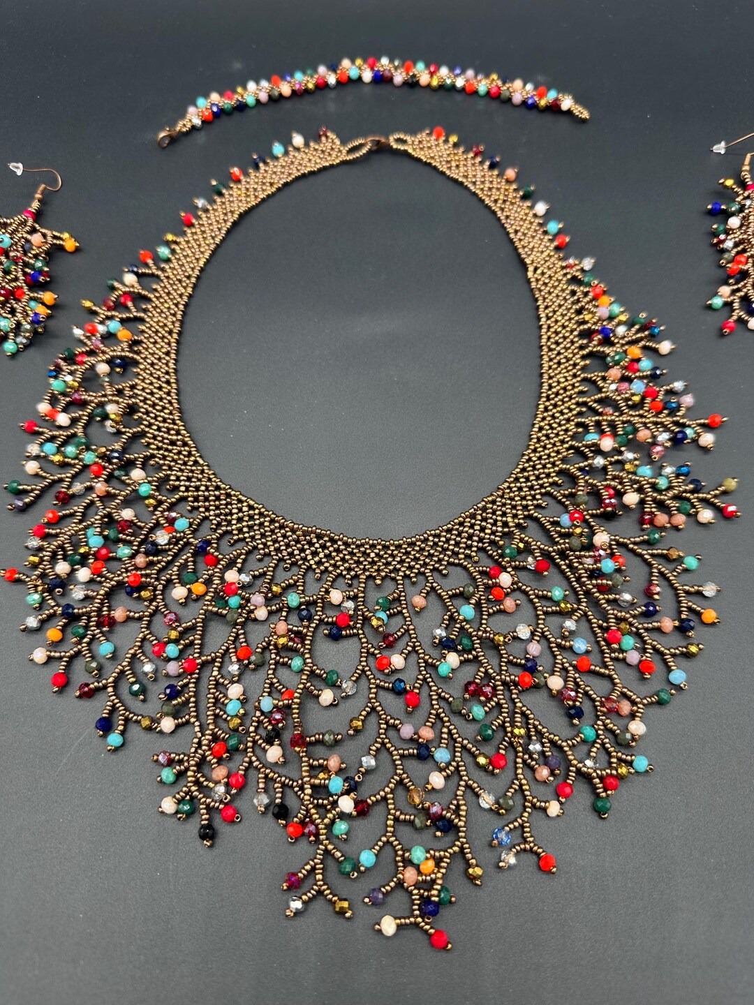 Handmade Boho Jewelry Set – Statement Necklace With Colorful Beads ...