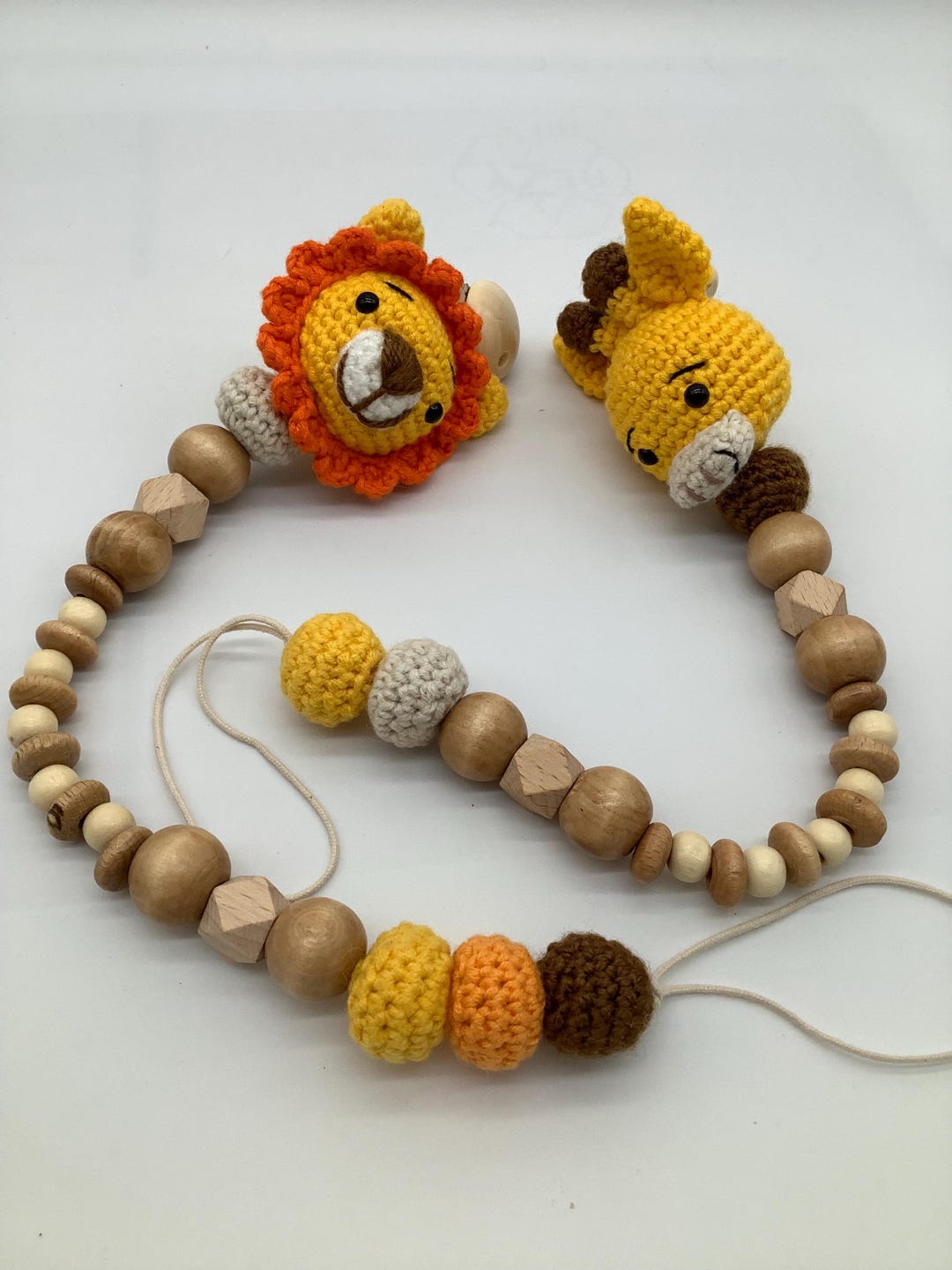 Set of 2 Handmade Pacifier Clips – Lion & Giraffe – Crochet Animal ...