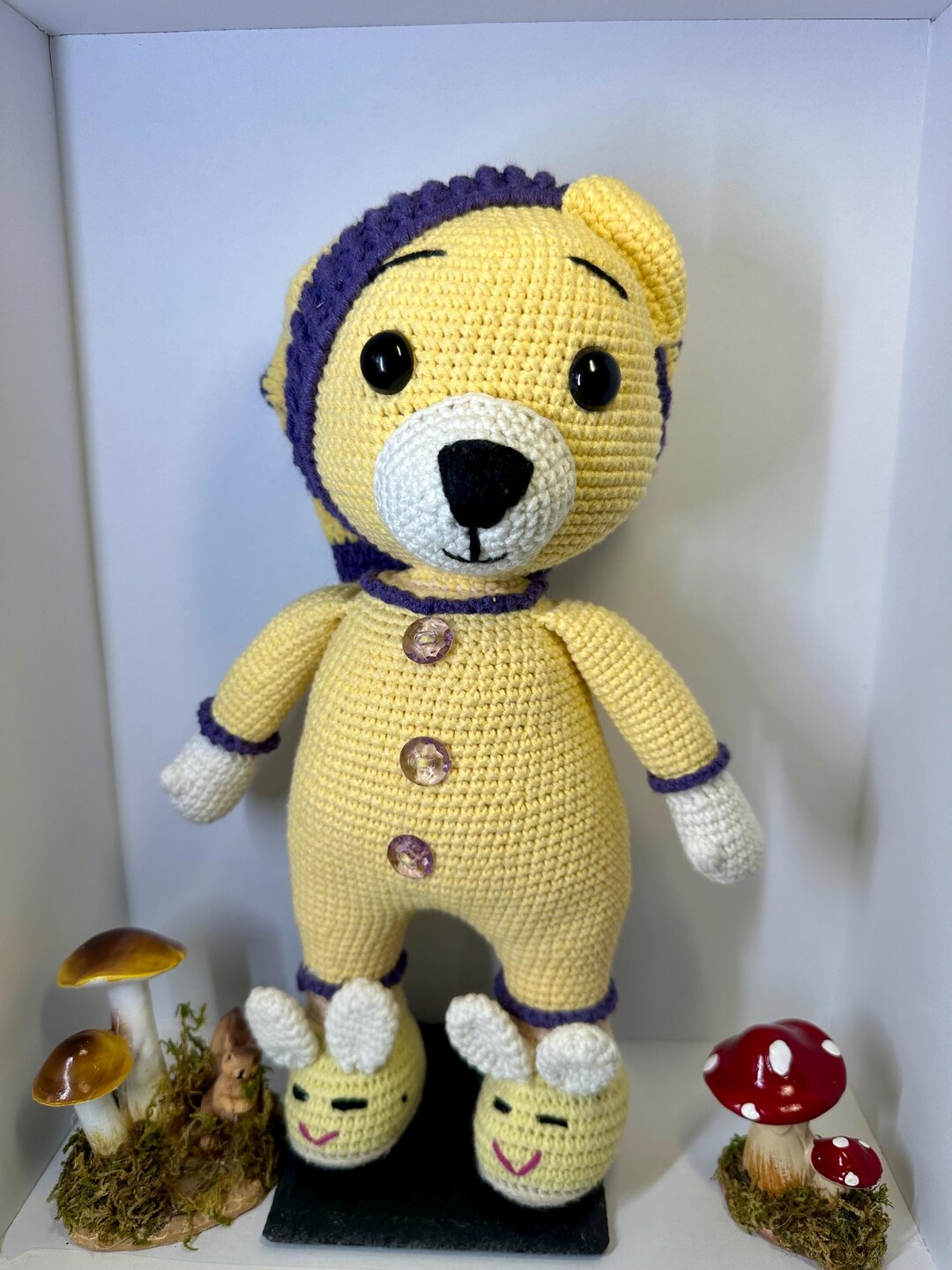 Handmade Amigurumi Teddy Bear With Nightcap & Slippers – Cuddly Toy for ...