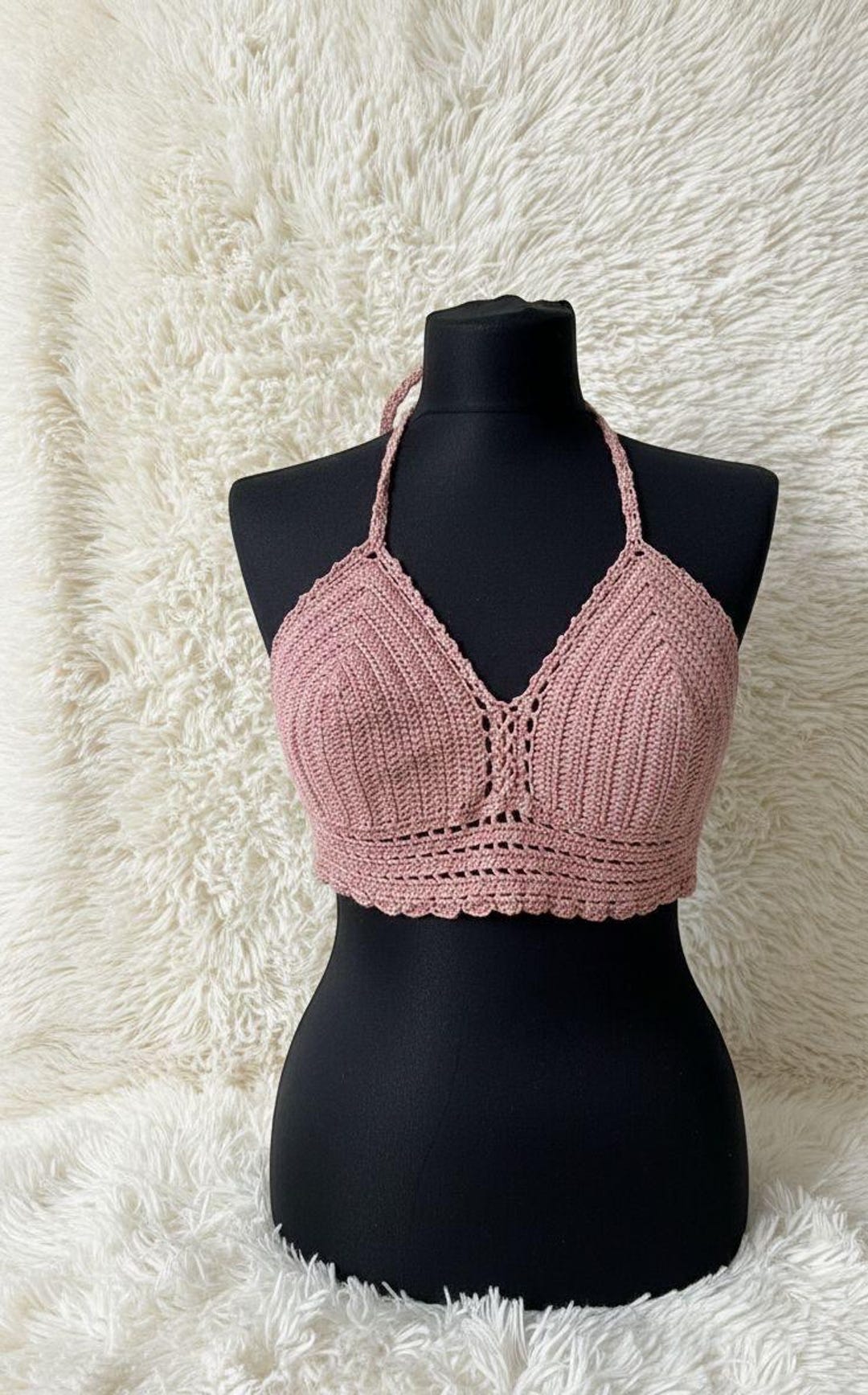Hand Crochet Bralette Top – Boho Crochet Crop Top – Halter Bralette ...