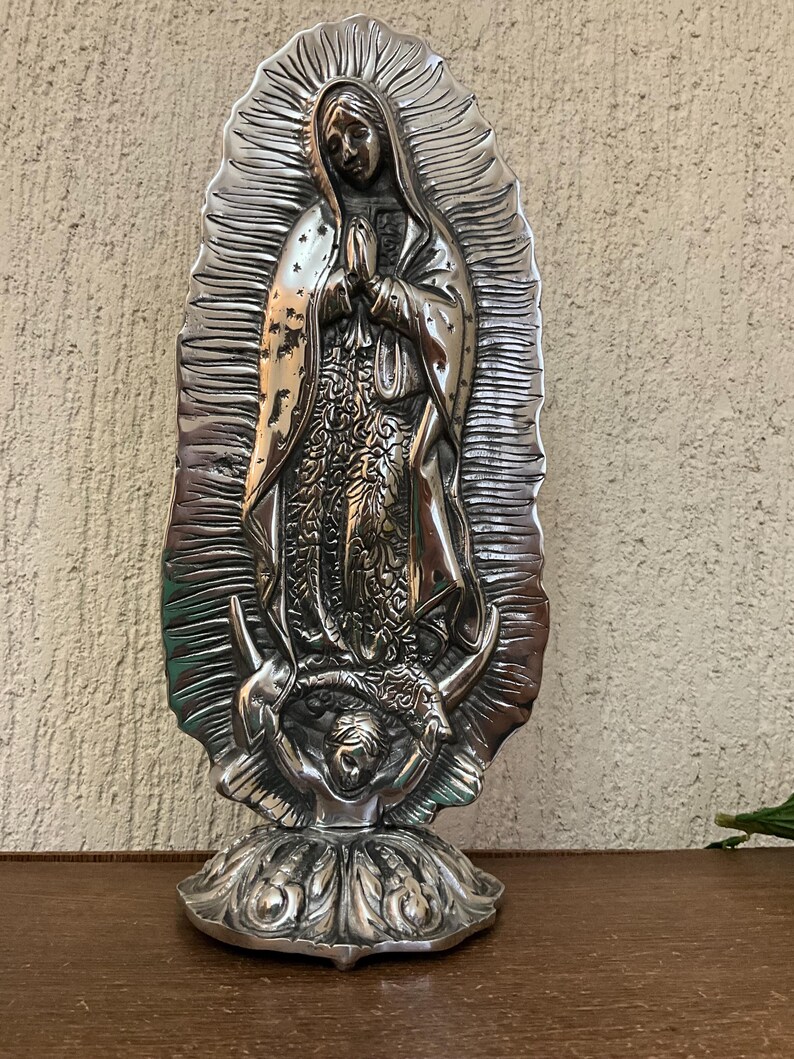 Virgen De Guadalupe Pewter Figurine, Mexican Religious Statue, Catholic ...
