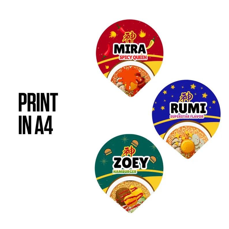 3 Kpop Demon Hunters Ramen Noodle Labels, Mira Rumi Zoey Cup Noodle ...
