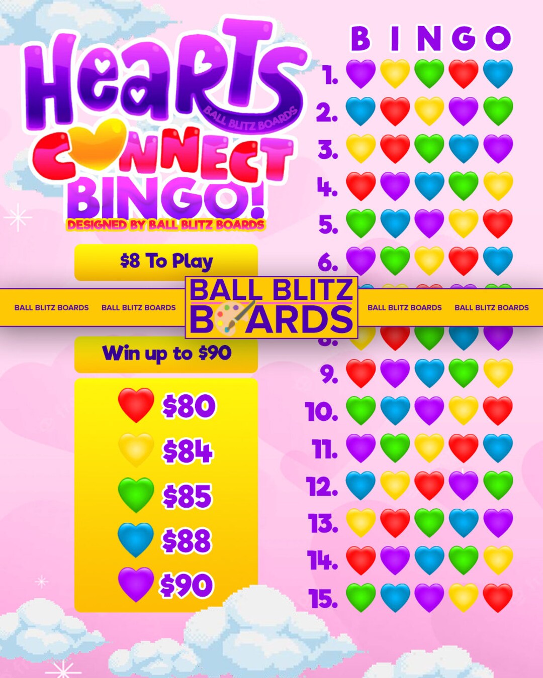 Hearts Connect 8 | Bingo Board Game - Etsy