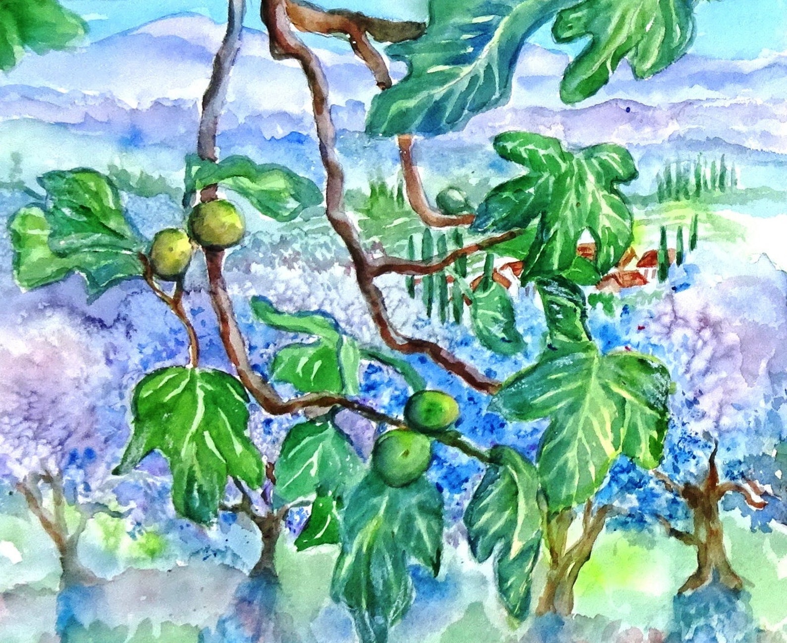 Watercolour fig Tree in Tuscany Original Art - Etsy