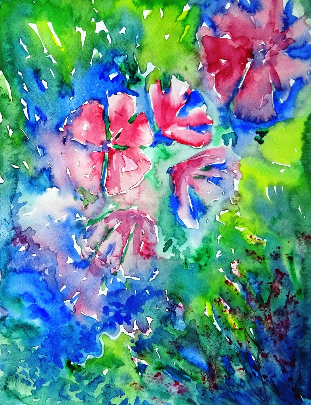 Pink Tree Mallow - Watercolor Impressionist Floral Art, Summer Flowers ...