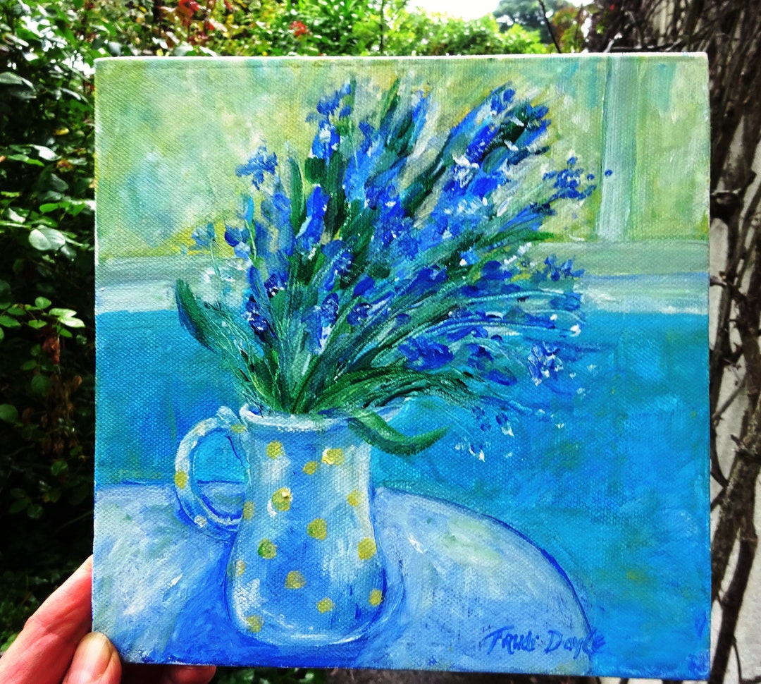 Bluebells in a Spotted Jug 8 X 8 Inches Original Art Impressionist ...