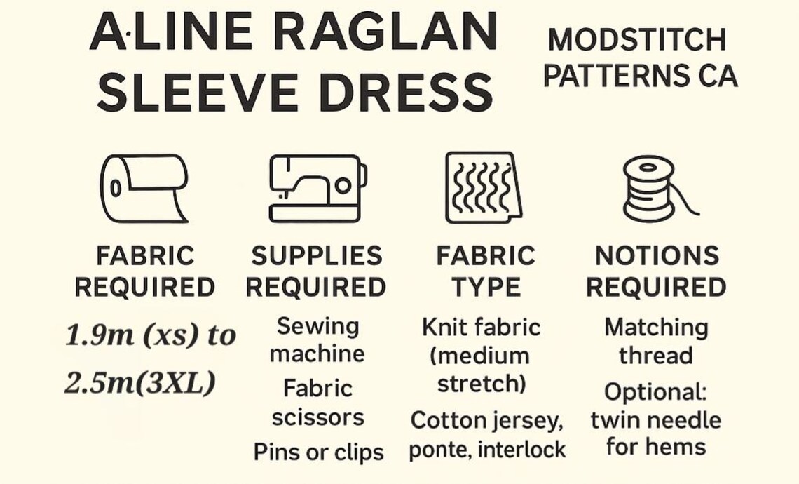 Raglan Sleeve A-line Dress PDF Sewing Pattern | Loose Fit Shift Dress ...