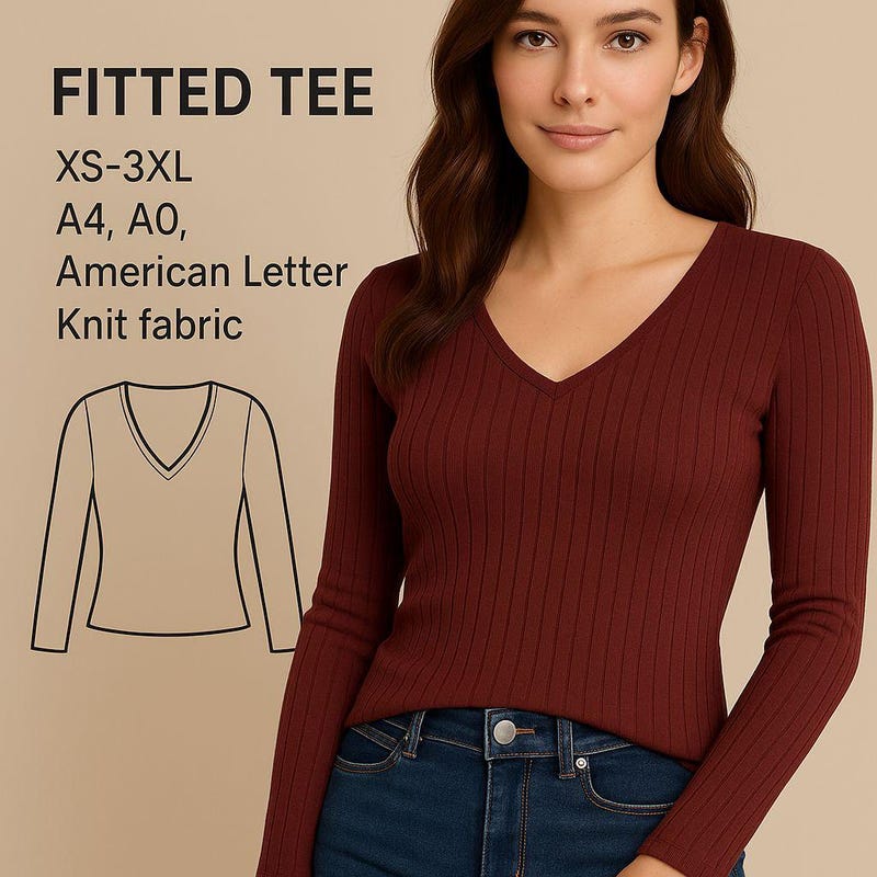 Knit Tee Vneck Pattern - Etsy UK