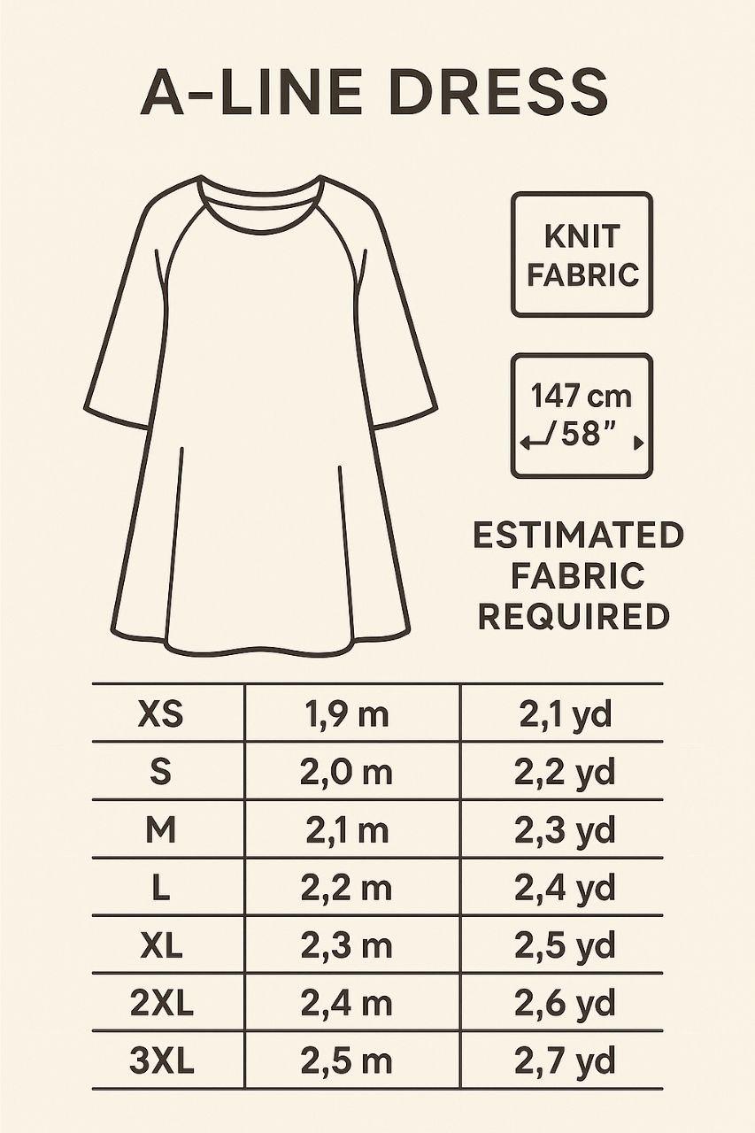 Raglan Sleeve A-line Dress PDF Sewing Pattern | Loose Fit Shift Dress ...