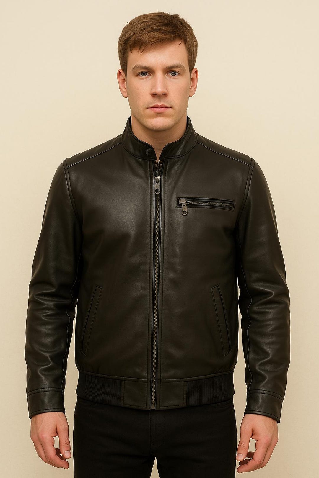 Black Leather Bomber Jacket | Men’s Genuine Lambskin Jacket | Cuir D ...