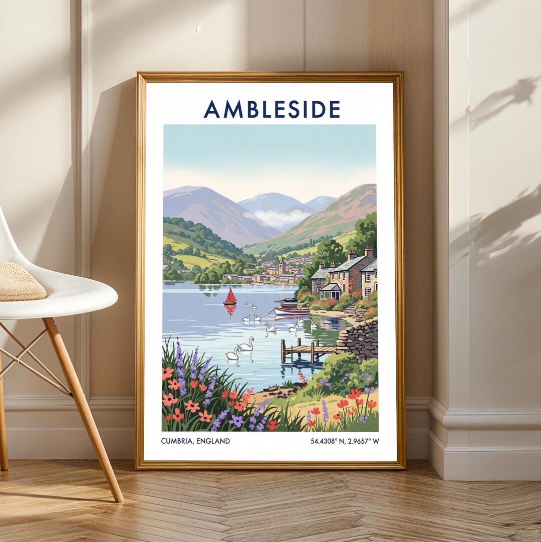 Ambleside Lakeside Village Print: Vintage British Travel Poster - Etsy