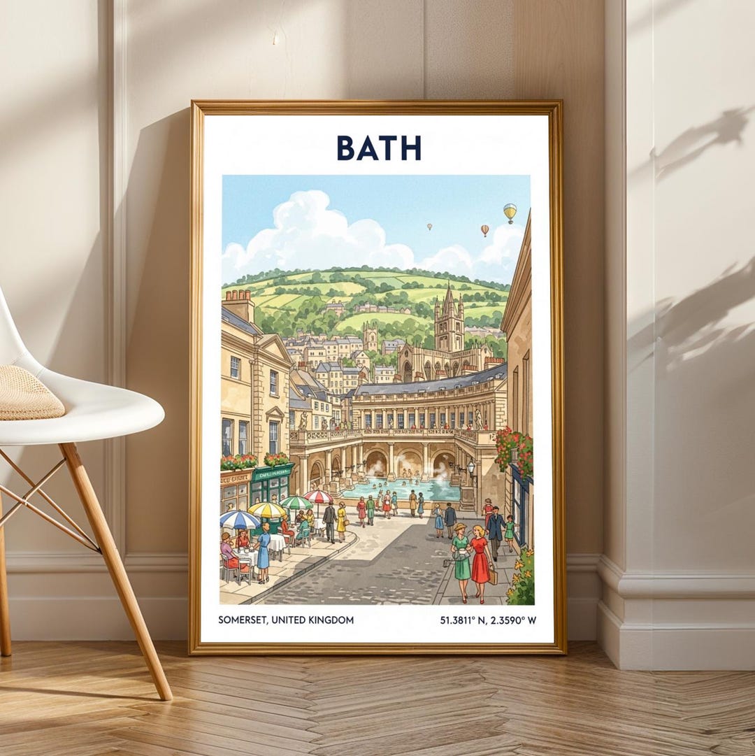Bath Roman Baths Art Print: Vintage Travel Poster, British Cityscape - Etsy
