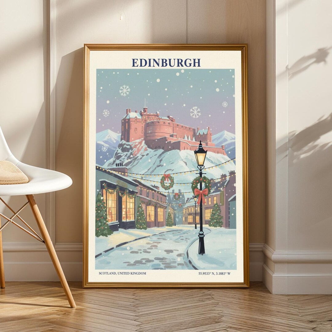 Edinburgh Castle Winter Poster - Scotland Christmas Wall Art ...