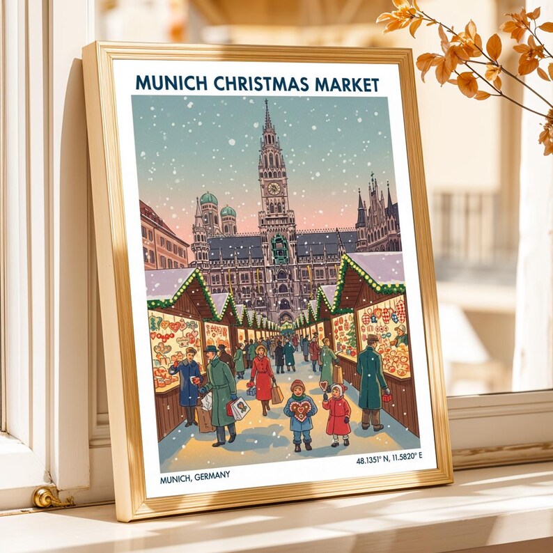 Munich Christmas Market Poster - Christmas Poster - Winter Wall Art ...