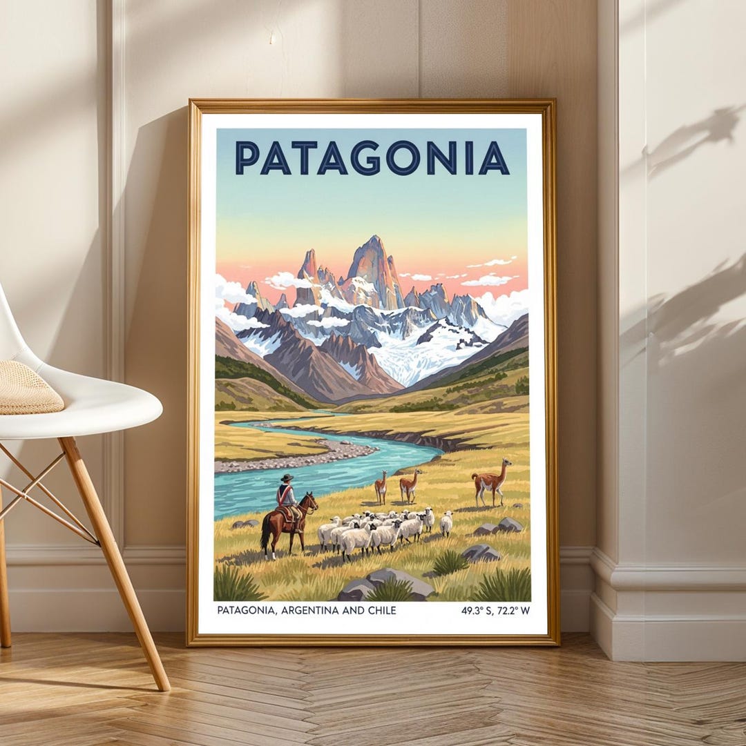Patagonia Mountain Landscape Art Print: Vintage Chilean Travel Poster ...
