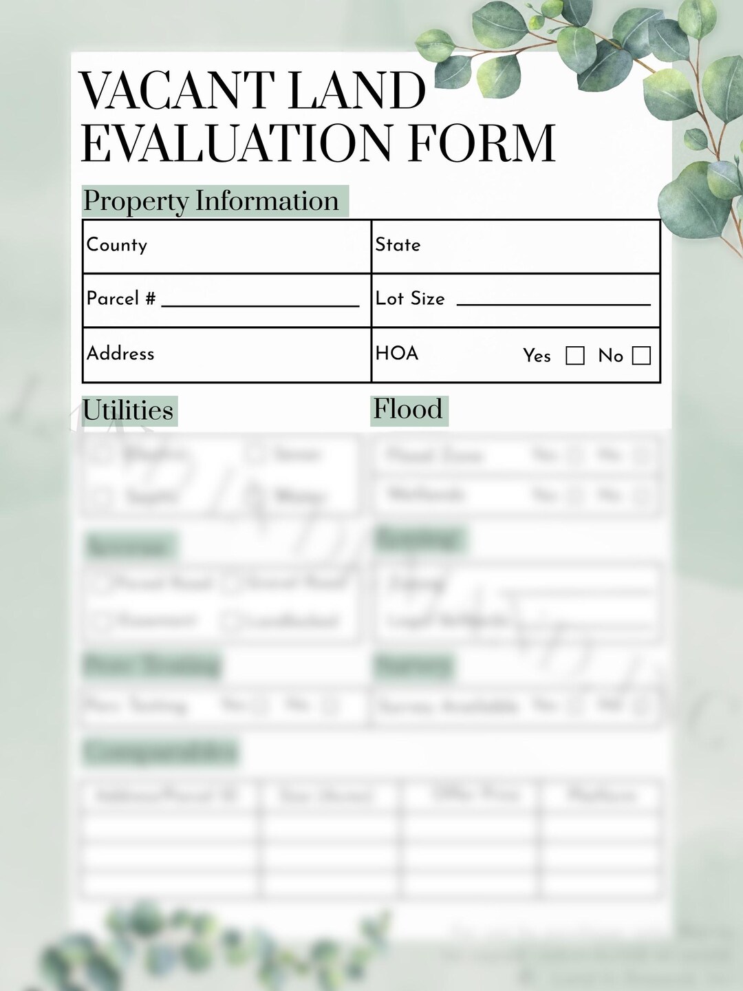 Vacant Land Evaluation Form | Land Investment Template | Printable PDF ...