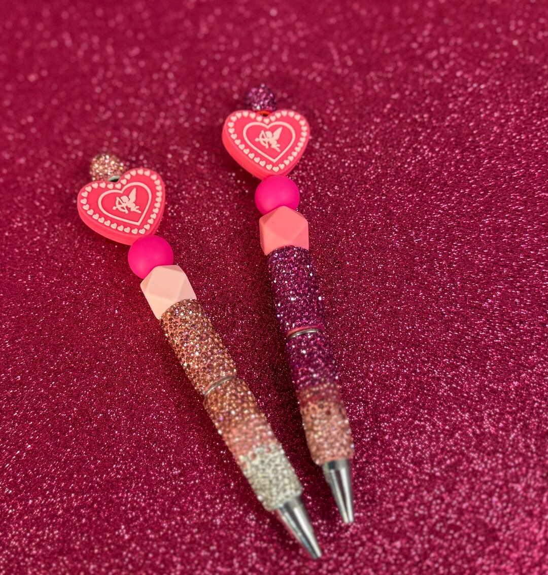 Pink Valentine’s Day Cupid Refillable Ink Pen, Double-sided Bead Design ...