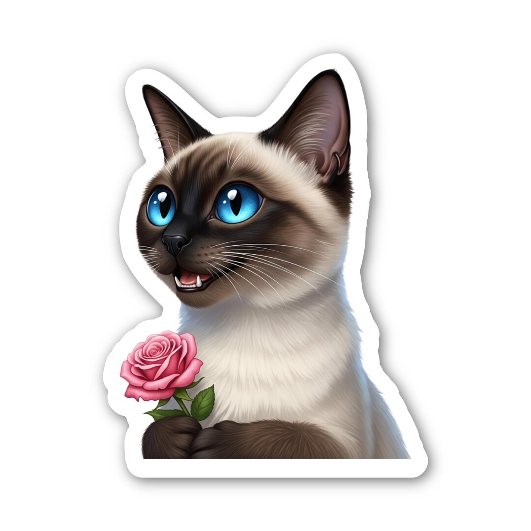 Gift of a Rose Siamese Cat Vinyl Sticker for Water Bottle, Laptop ...