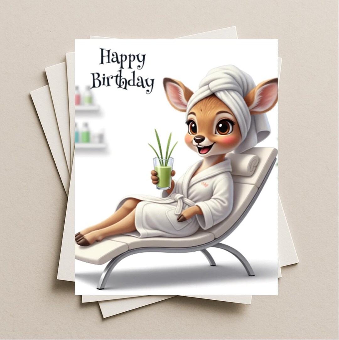 Birthday Card Spa Day Deer Blank Greeting Card, Note or Gift Card ...