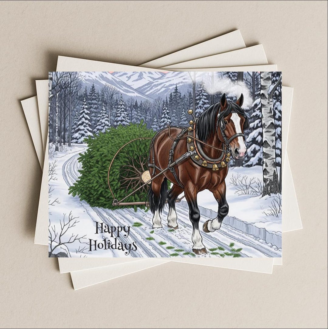 Christmas Card Bay Horse Blank Greeting Card, Note or Gift Card ...
