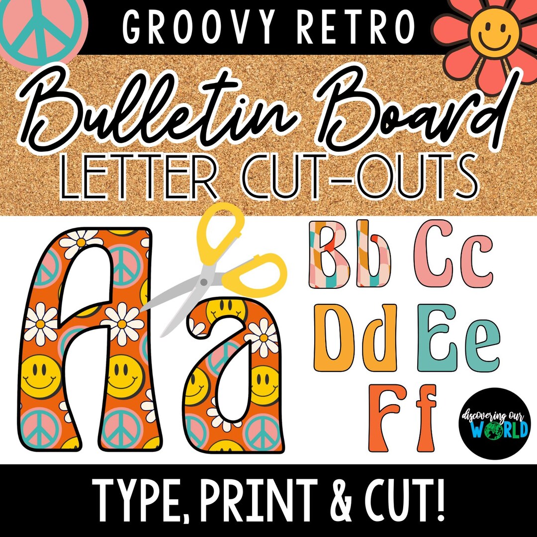 Groovy Retro Bulletin Board Letter Cut Outs Editable Alphabet Classroom ...