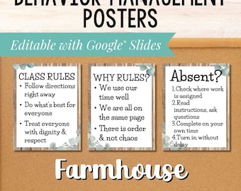 Classroom Rules Posters Editable Procedures Signs for Middle High ...