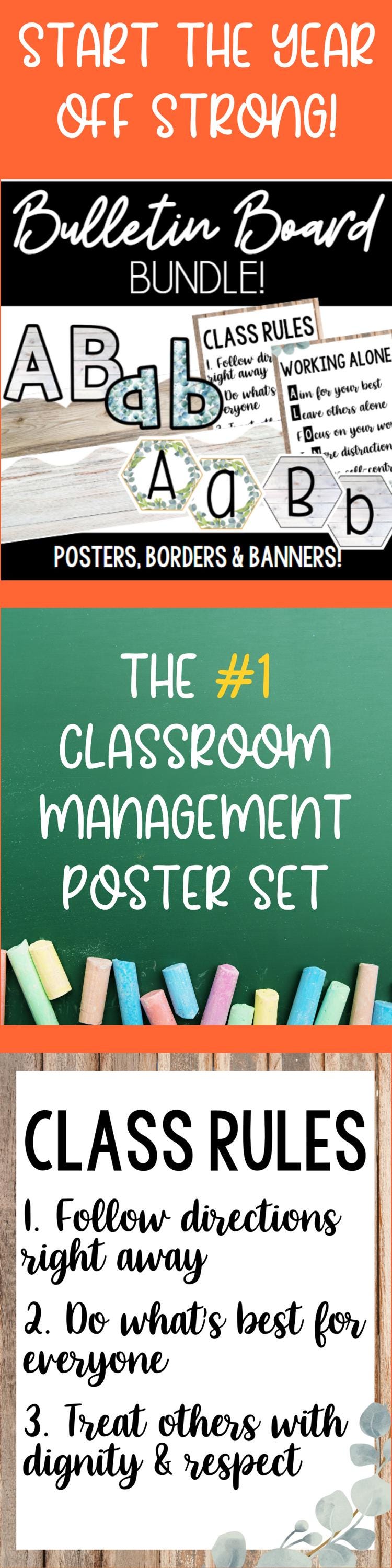 Printable Classroom Decor Rules Poster Editable Bulletin Board Set for ...