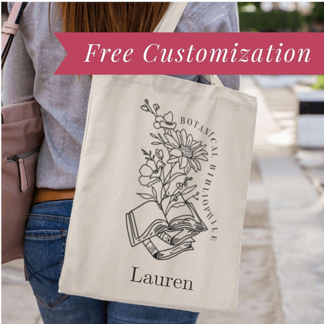 Book Lovers Gift Custom Canvas Tote Bag Floral Book Tote Bag for Women ...